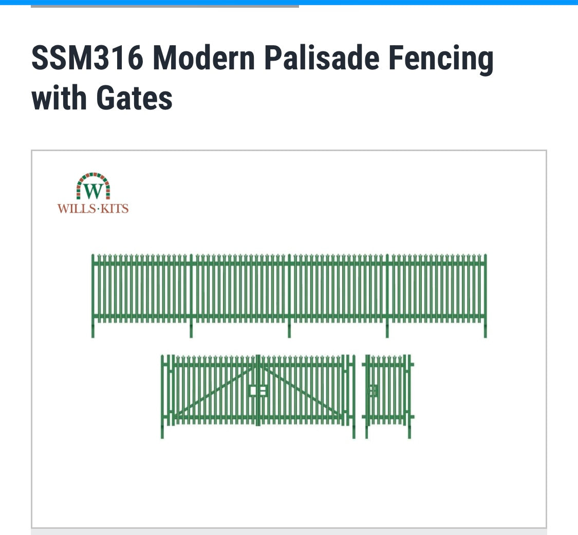 Wills SSM316 OO scale - Modern Palisade Fencing with gates – Furness Models
